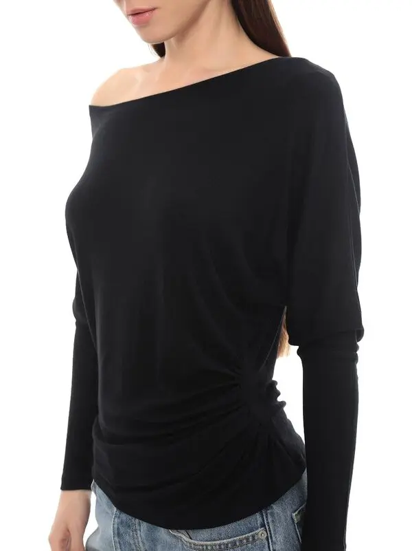 MONLICIA Luna Off-shoulder Draped Long Sleeve Stretch Top - Black