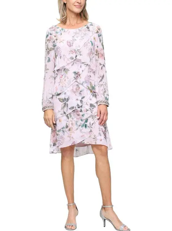 SL FASHIONS Floral Tiered Cocktail Dress - Blush Multi