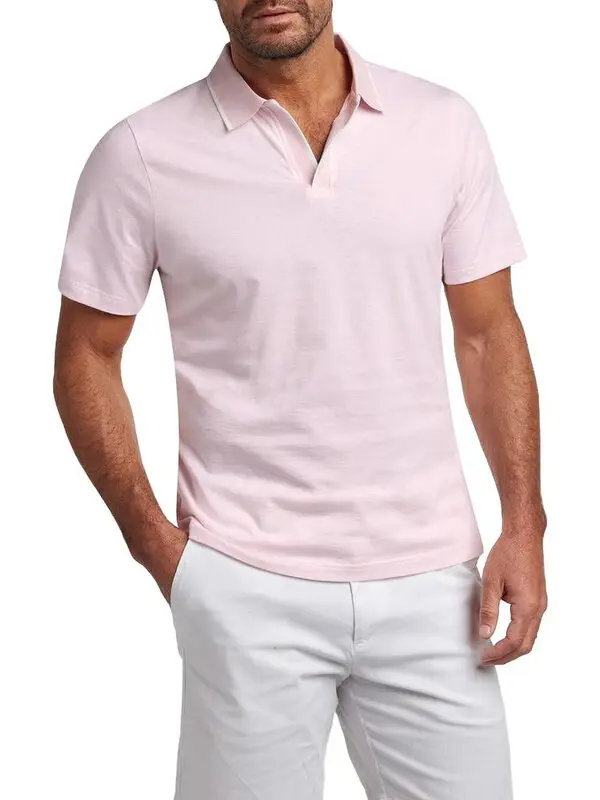 David Donahue Tipped Johnny Collar Cotton & Silk Polo - Pale Pink