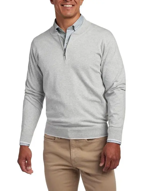David Donahue Cotton Blend Quarter Zip Sweater - Heather Grey