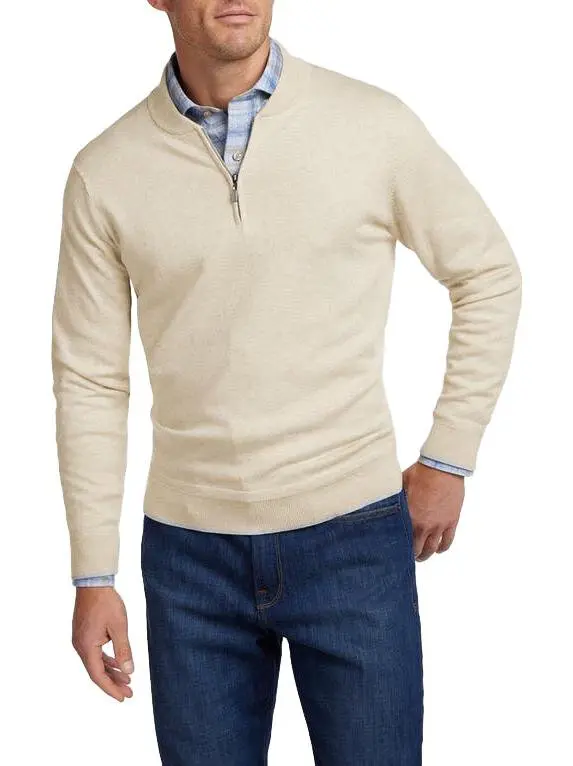 David Donahue Skipper Cotton & Silk Blend Quarter Zip Sweater - Oatmeal