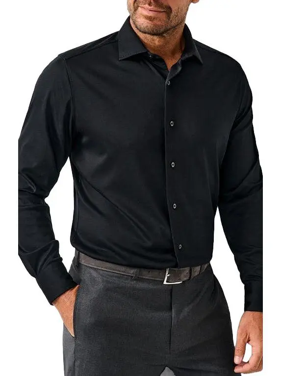 David Donahue Cotton Knit Sport Shirt - Black