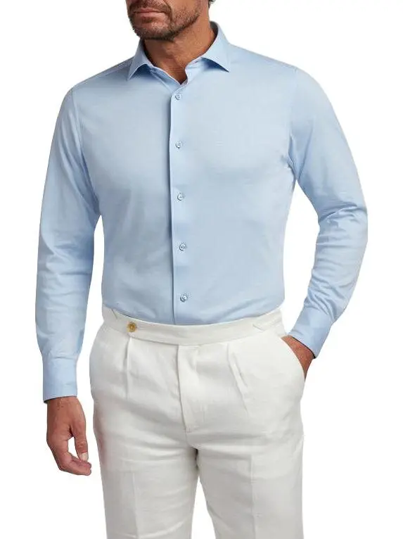 David Donahue Knit Cotton Button-up Shirt - Sky