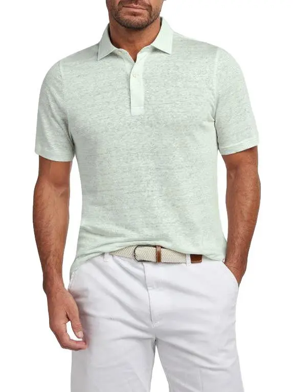 David Donahue Slub Linen Polo - Beach Glass