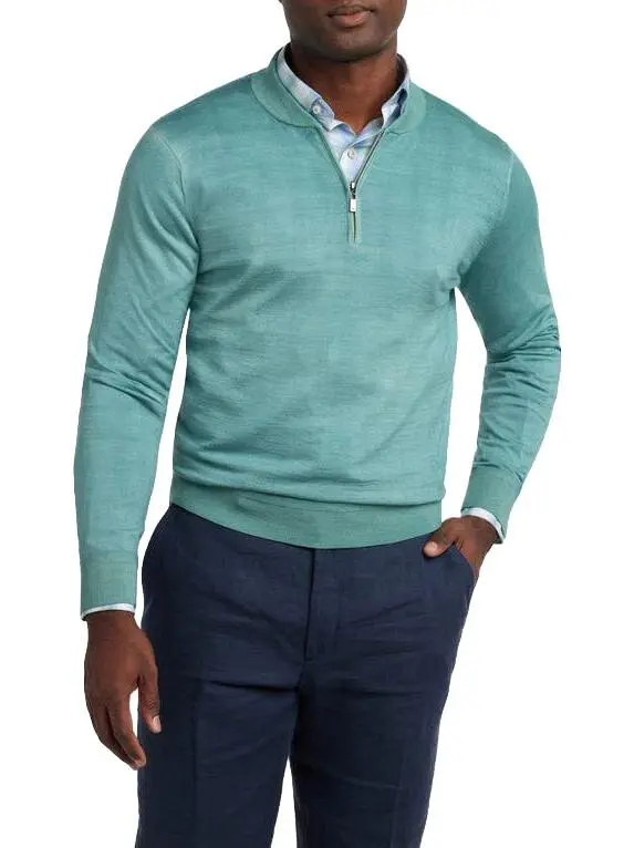 David Donahue Skipper Merino Wool Blend Quarter Zip Sweater - Beach Glass