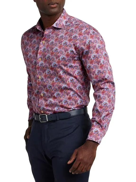 David Donahue Floral Cotton Button-up Shirt - Pink/merlot