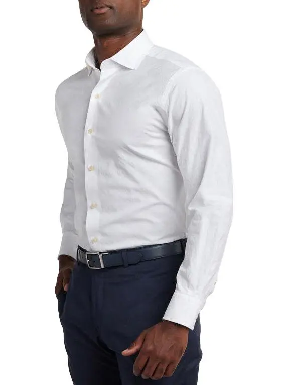 David Donahue Geometric Jacquard Sport Shirt - White
