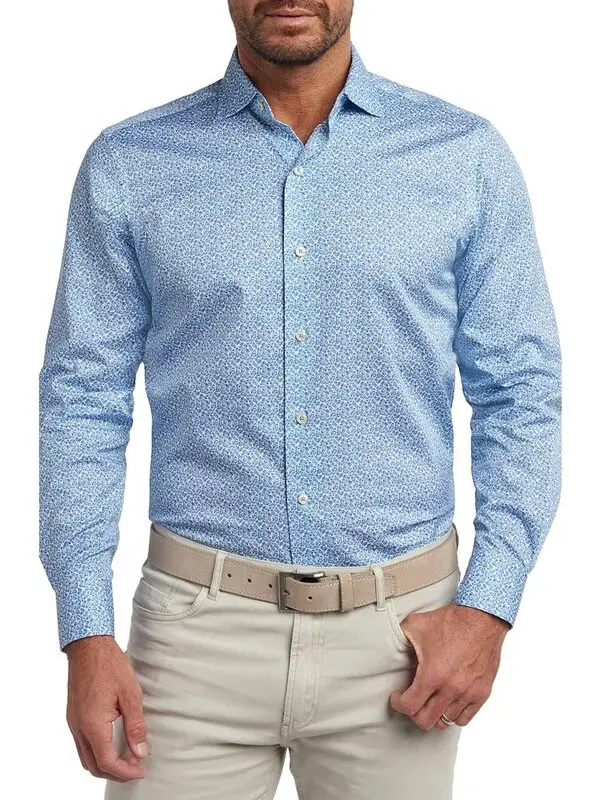 David Donahue Micropaisley Print Cotton Button-up Shirt - White/blue