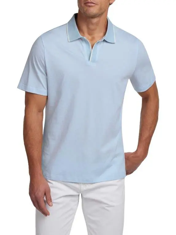David Donahue Tipped Johnny Collar Cotton & Silk Polo - Sky