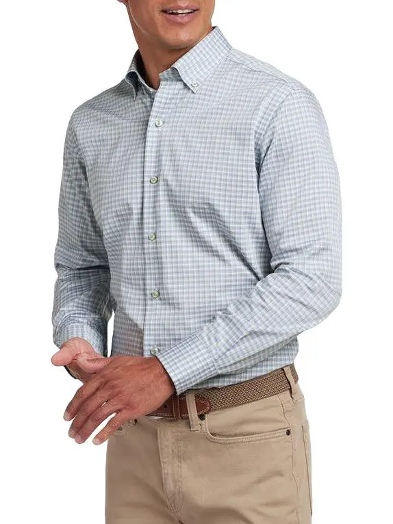 David Donahue Twill Check Sport Shirt - Sage/blue