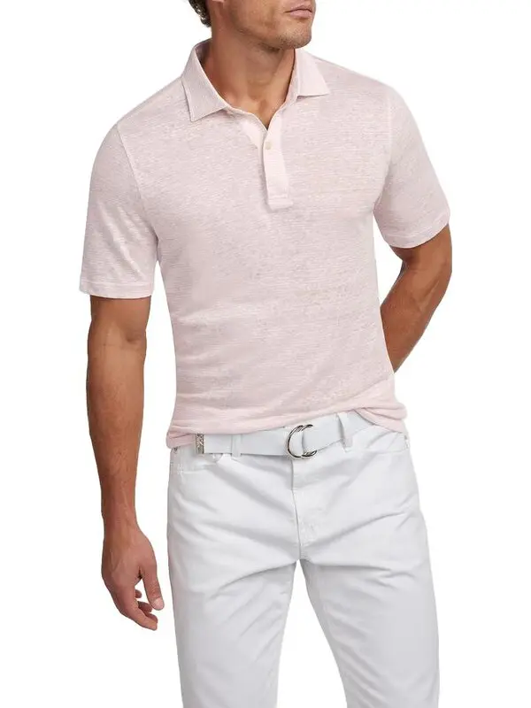 David Donahue Slub Linen Polo - Pale Pink