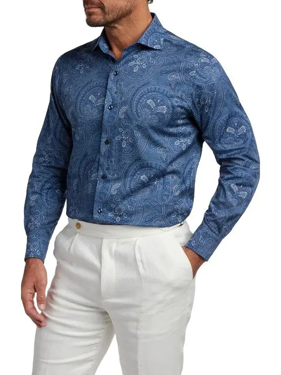 David Donahue Paisley Print Sport Shirt - Navy
