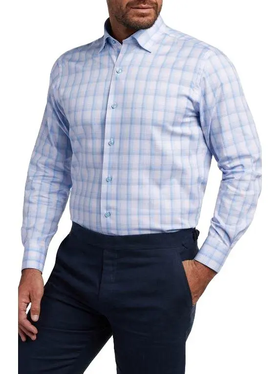 David Donahue Twill Check Sport Shirt - Blue/pink