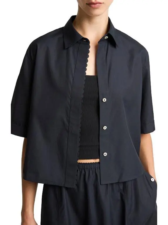 Vince Scallop Detail Short Sleeve Button-up Shirt - Eclipse