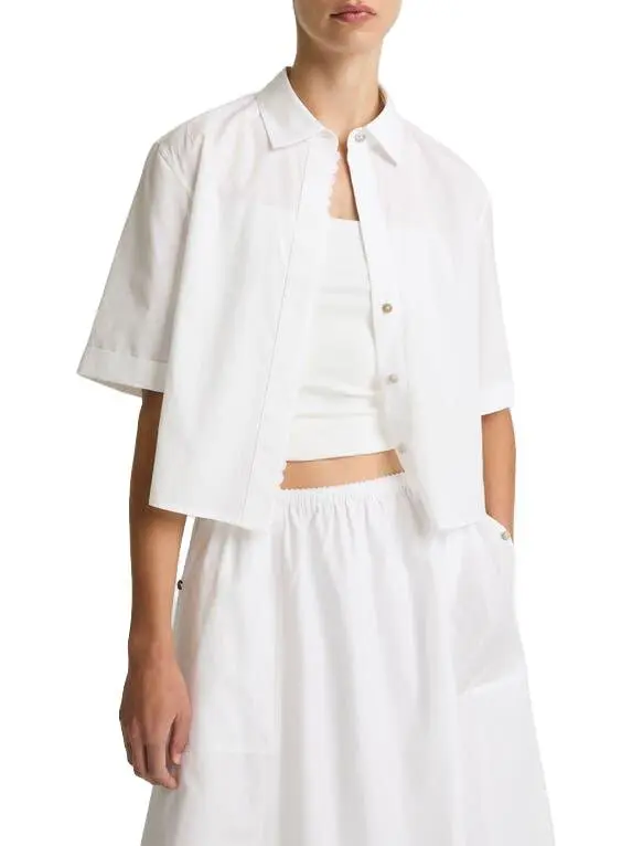 Vince Scallop Detail Short Sleeve Button-up Shirt - Optic White