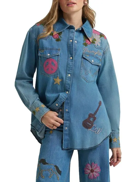 Wrangler X Lainey Wilson Embroidered Shirt - Denim