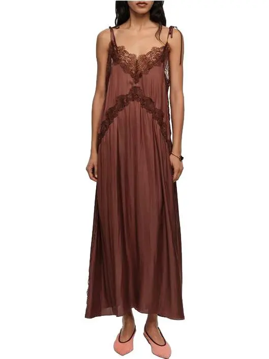 Bimba Y Lola Lace Fluid Maxi Dress - Brown