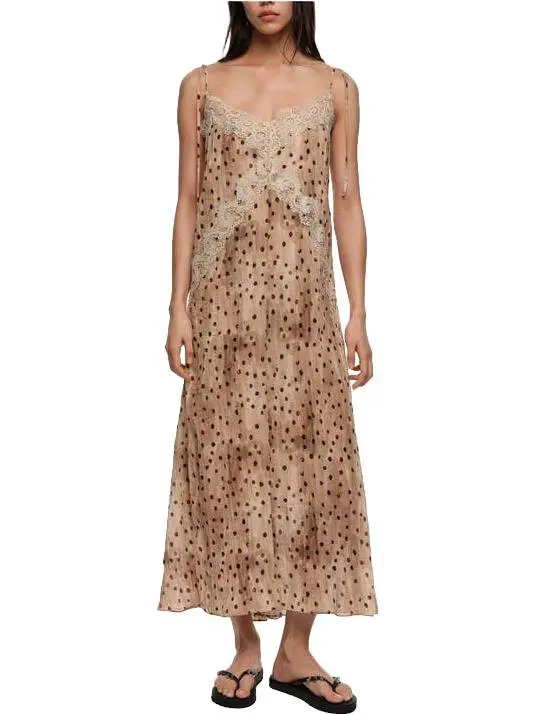 Bimba Y Lola Lace Fluid Maxi Dress - Watercolor Dots