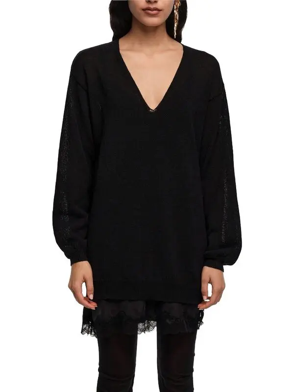 Bimba Y Lola V-neck Cotton Blend Sweater - Black