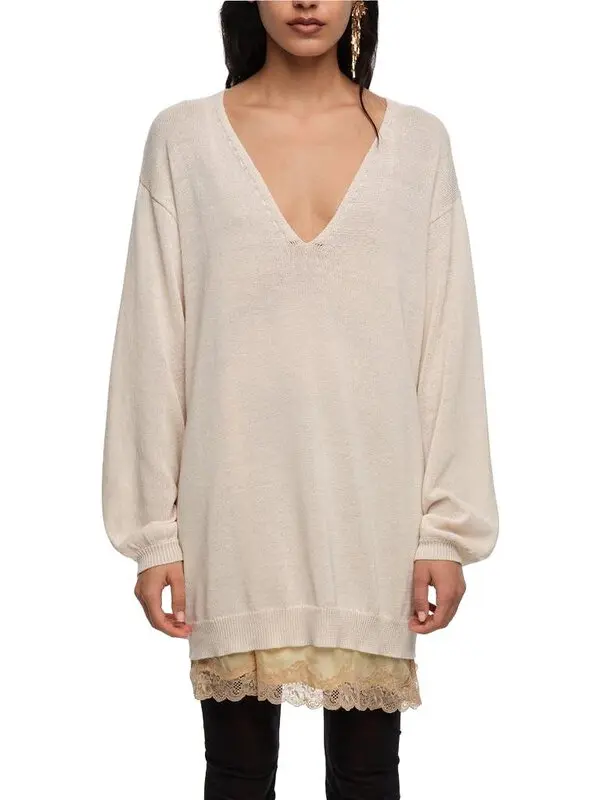 Bimba Y Lola Cotton-blend V-neck Sweater - Ivory