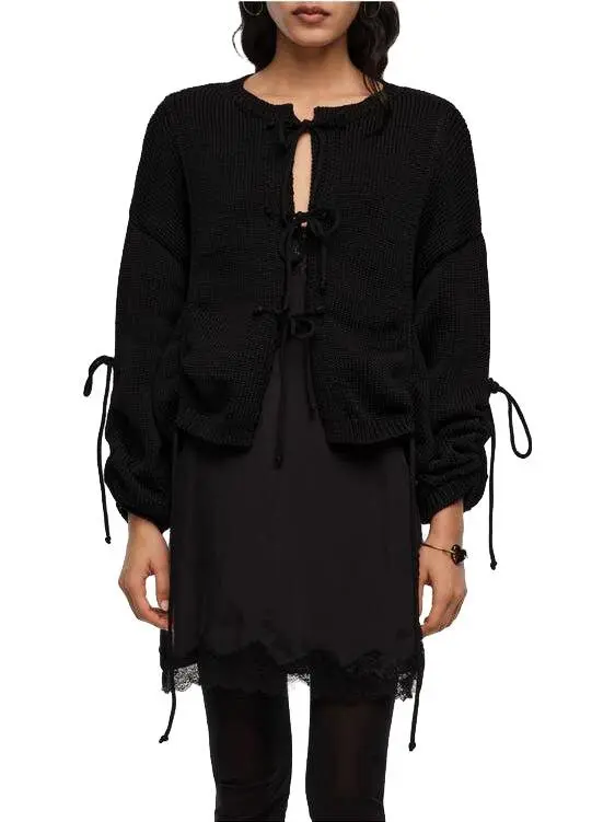 Bimba Y Lola Ruched Tie Cardigan - Black