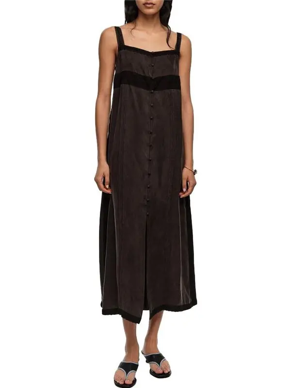 Bimba Y Lola A-line Lyocell-blend Dress With Lace Trim - Washed Black