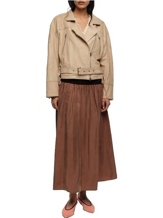 Bimba Y Lola Cupro Flared Midi Skirt - Washed Brown
