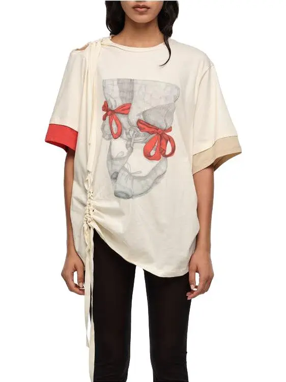 Bimba Y Lola Logo Ruched T-shirt - Vanilla