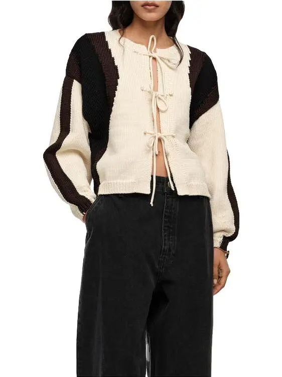 Bimba Y Lola Tricolor Tie Cardigan - Ivory
