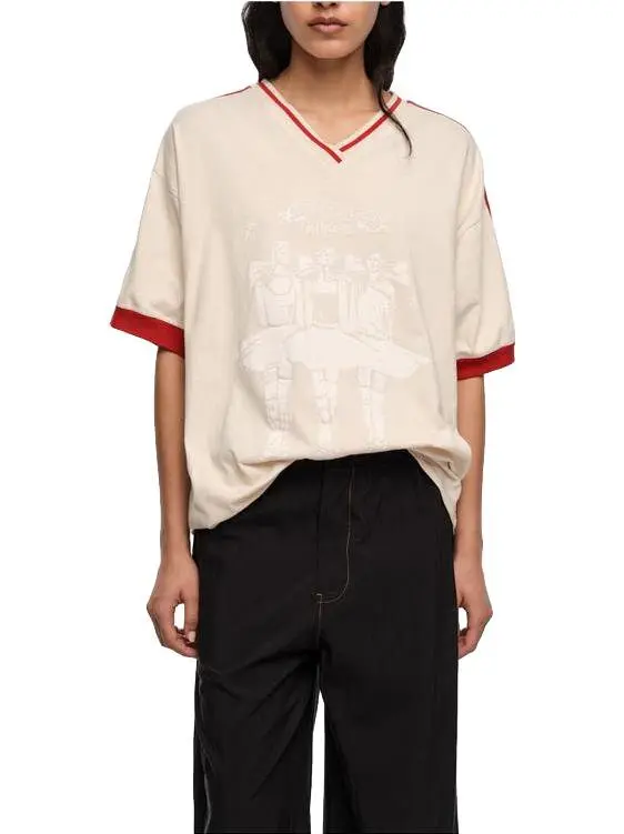 Bimba Y Lola V-neck Dancers Logo T-shirt - Ivory
