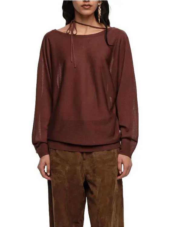 Bimba Y Lola Boat Neck Crossover Ties Sweater - Brown
