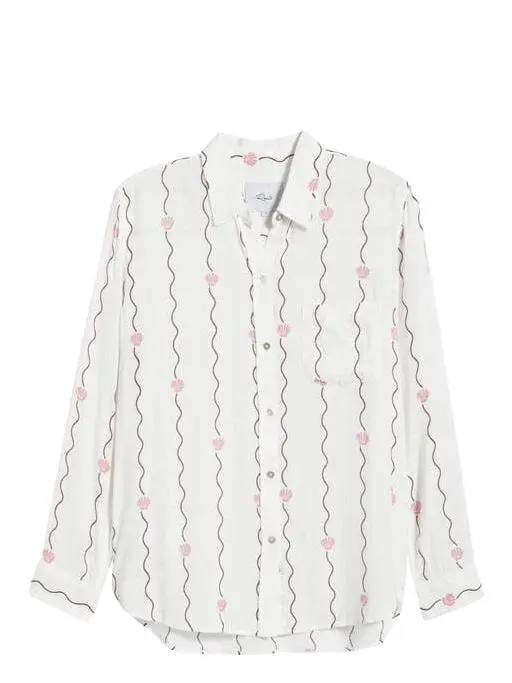 Rails Charli Seashell Stripe Linen Blend Shirt - Striped Seashells