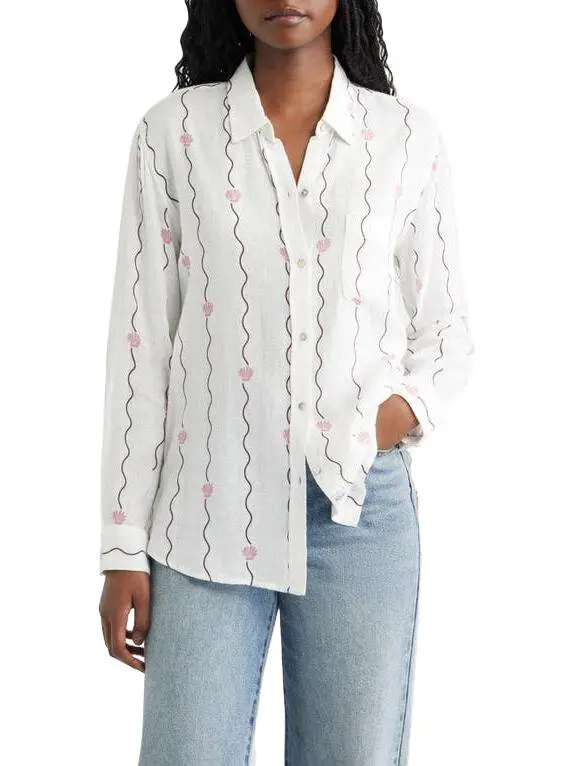 Rails Charli Seashell Stripe Linen Blend Shirt - Striped Seashells