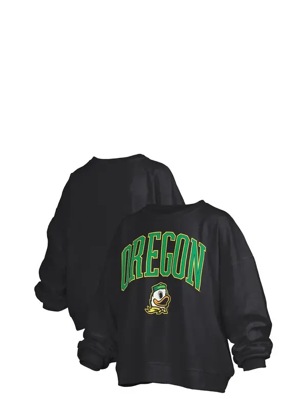PRESSBOX Oregon Ducks Janise Fleece Oversized Crewneck Sweatshirt - Black