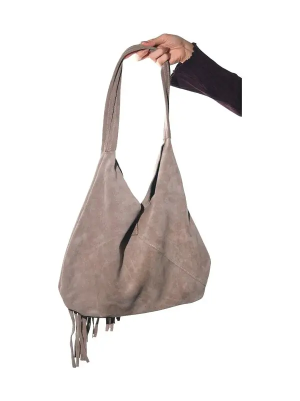 FOREVER & ALWAYS SHOES Leather Tassel Shoulder Bag - Taupe Suede