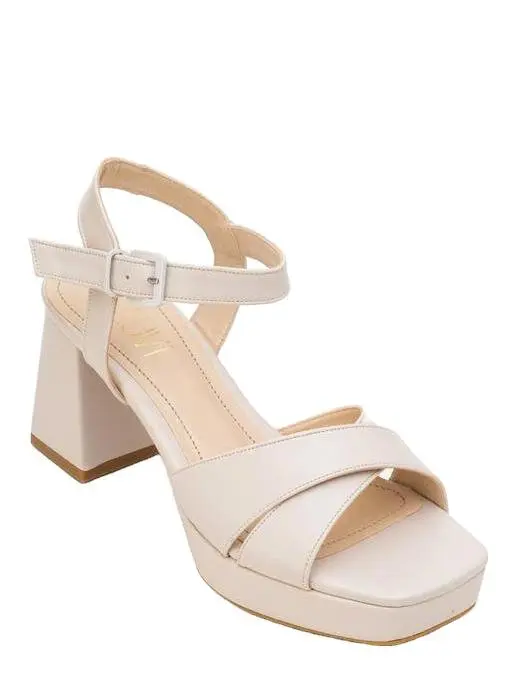 PROLOGUE SHOES Lisbon Platform Block Heel Sandal - Beige