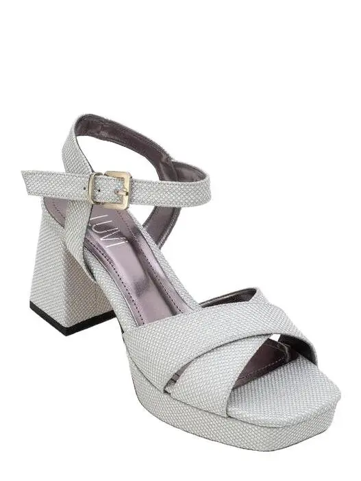 PROLOGUE SHOES Lisbon Platform Block Heel Sandal - Silver