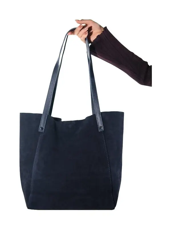 FOREVER & ALWAYS SHOES Tranzia Leather Shoulder Bag - Navy Suede