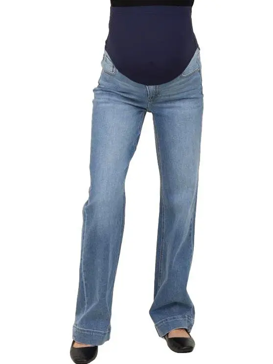 PINKBLUSH Wide Hem Straight Leg Maternity Jeans - Blue