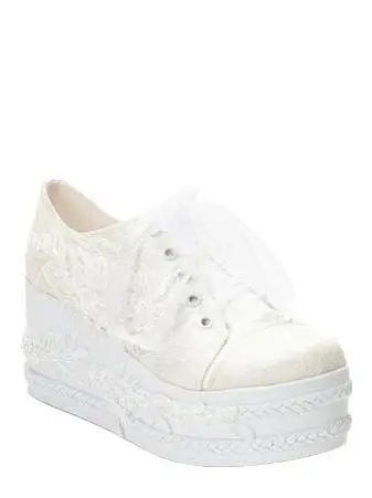 FOREVER & ALWAYS SHOES Valencia Lace Platform Bridal Sneakers - Ivory