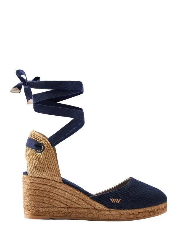 VISCATA Sagaro Canvas Espadrille Wedges - Navy Blue