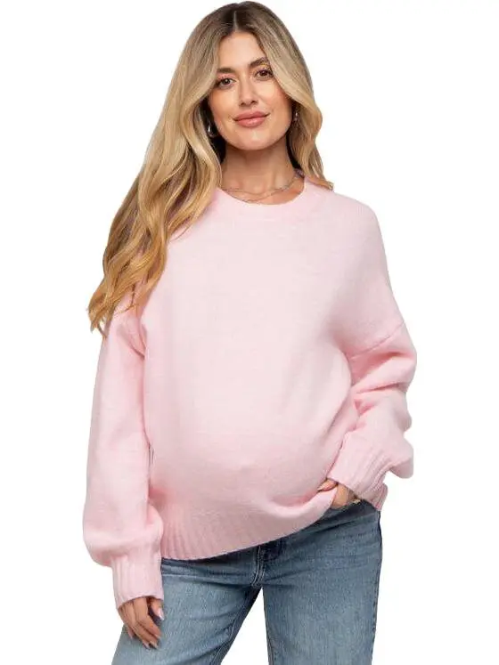 PINKBLUSH Ribbed Cuff Maternity Sweater - Pink