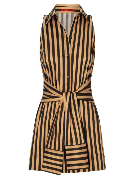 SIMONMILLER Inna Sleeveless Mini Shirt Dress - Black/tan Stripe