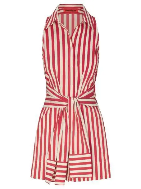 SIMONMILLER Inna Sleeveless Poplin Mini Shirt Dress - Venetian Red Stripe