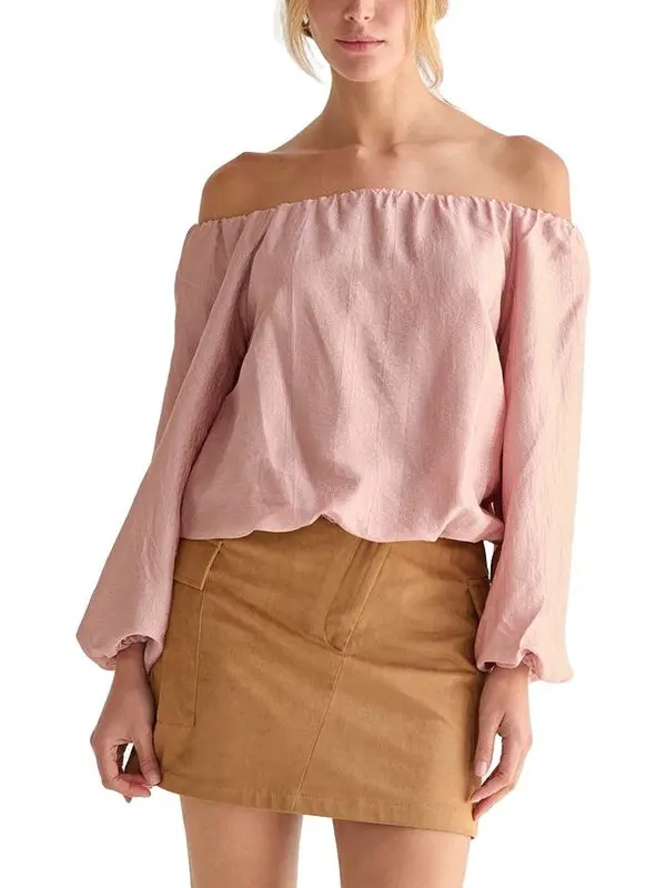 CRESCENT Off-the-shoulder Crinkle Blouse - Dusty Pink