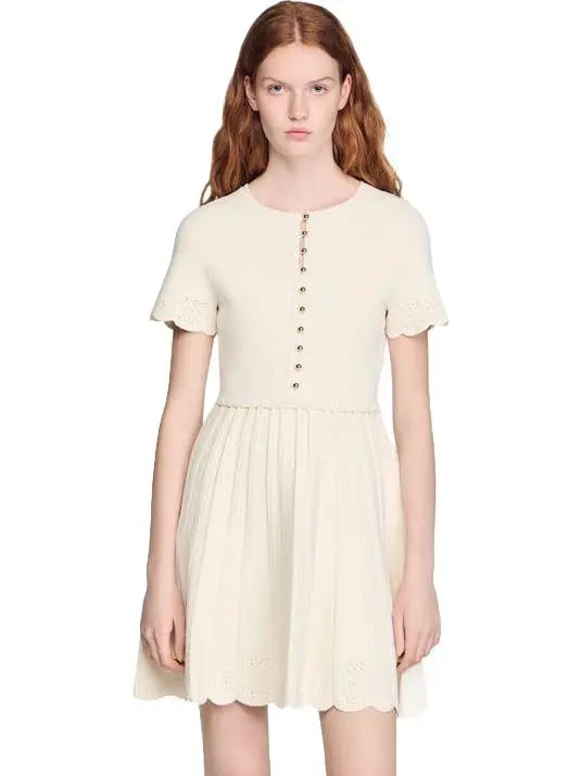 Sandro Pointelle Knit Short Dress - Ecru