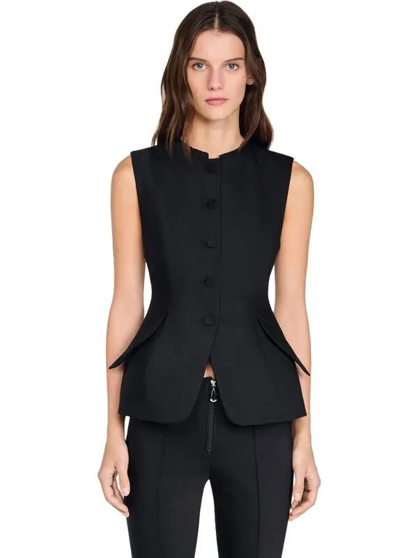 Sandro Fitted Peplum Vest - Black
