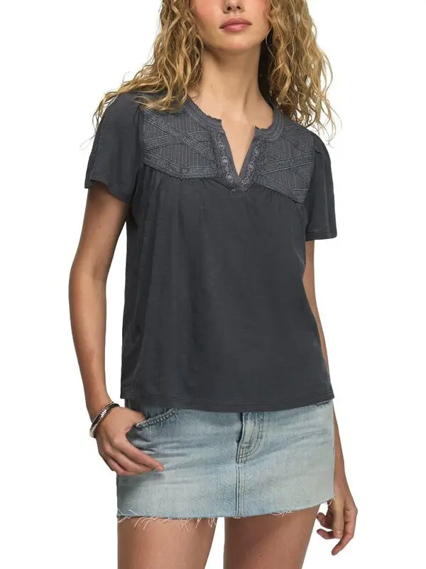 Lucky Brand Lace Pintuck Top - Ombre Blue