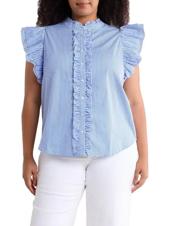 SUGARLIPS Sherah Stripe Ruffle Shirt - Blue-white-stripe