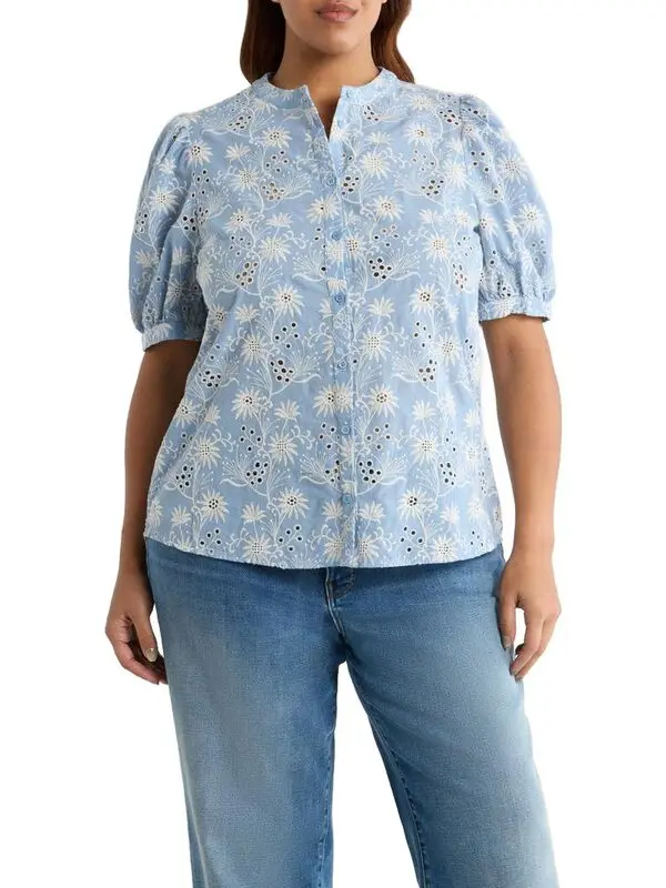 SUGARLIPS Moonflower Eyelet Embroidery Shirt - Light-blue
